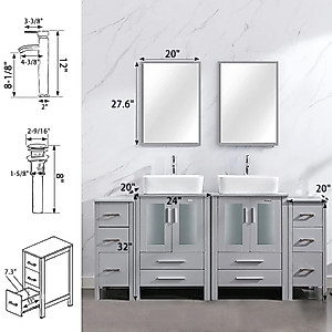 eclife 72" Modern Bathroom Vanity Sink Combo Gray W/Small Side Cabinets White Rectangle Ceramic Vessel Sink & Water Save Faucet & Pop Up Drain (2T03)