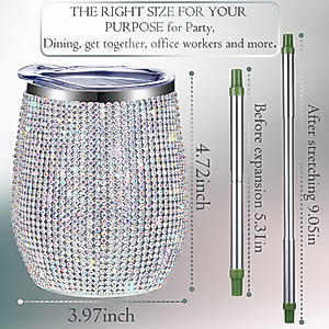 Bling Water Bottle Bling Wine Tumbler Diamond Tumbler Rhinestone for Glitter Wine Glass Tumbler Girls Trip Cups, Straw, Straw Brush and Cup Brush for Wine Coffee Cocktails Champaign (AB Color, 1 Set)