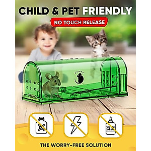 Motel Mouse Humane Mouse Traps No Kill Live Catch and Release 2 Pack - Reusable, Easy to Use & Clean, No Touch Release, Sensitive Includes Cleaning Brush, Instruction Manual & Video - Mousetrap Indoor