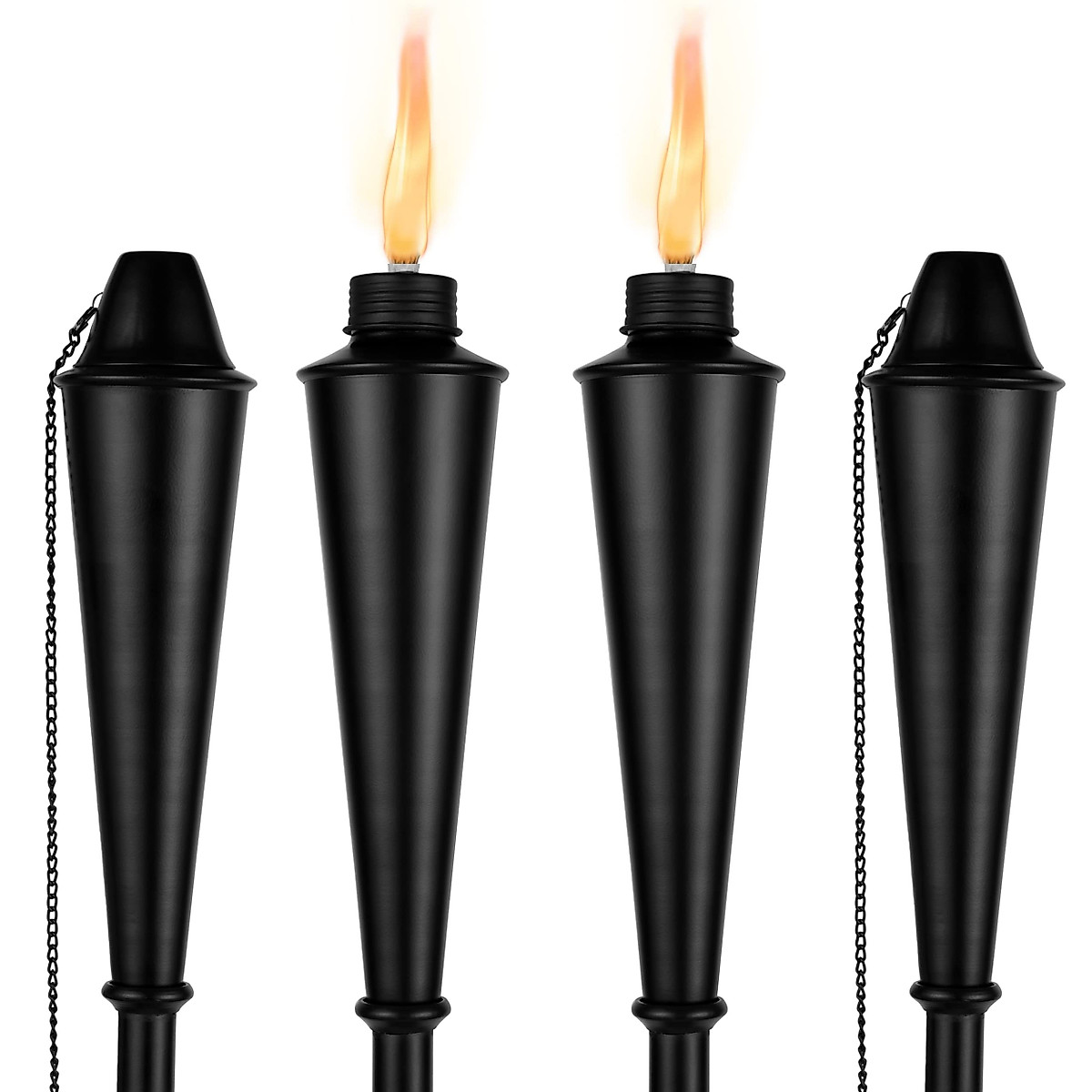 BIRDROCK HOME Mallorca Outdoor Torches - Relaxing Backyard Lighting, Easy Refill Extra Wide Mouth, Adjustable Height, Citronella Oil Compatible - Set of 4, Black, 13oz