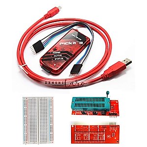 ANBE PIC Programming Kit - PICKIT3 Compatible PIC Microcontroller Programmer - USB - 512KB Flash - Includes PICKIT3, USB Cable, Extension Cable, Socket Board, Breadboard, Manual