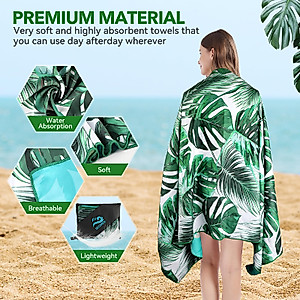 DECOMEN Beach Towel, Microfiber Beach Towels, Oversized Lightweight Quick Dry (73" x 32") Sand Proof, Absorbent, Compact, Beach Blanket, Lightweight Towel for The Swimming, Sports -Palm Leaf