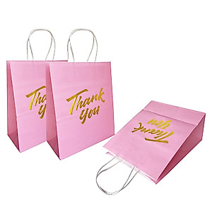 XIAMUY 50Pcs Gift Bags Medium, 8x4.25x10 Inch Paper Bags For Gifts, Thank You Gift Bags With Handles, Pink Shopping Bags, Paper Gift Bags For Christmas, Holiday, Business