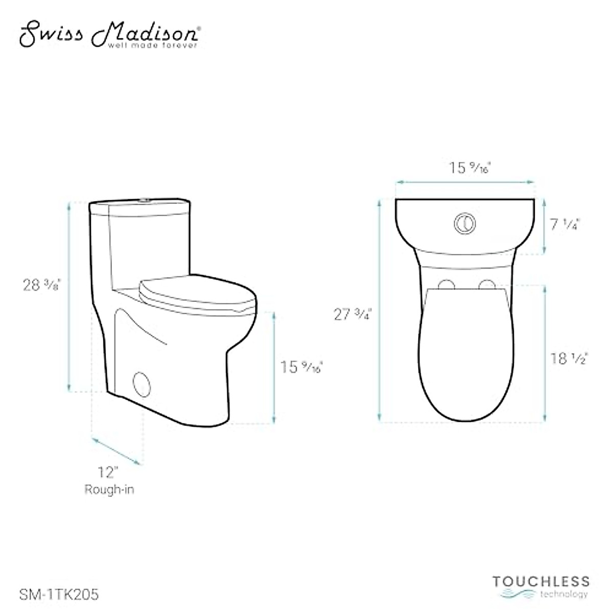 Sublime One Piece Elongated Toilet with Touchless Retrofit Dual Flush 1.1/1.6 gpf