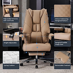 EXCEBET Big and Tall Office Chair 400lbs Wide Seat, Leather High Back Executive Office Chair with Foot Rest, Ergonomic Office Chair Lumbar Support for Lower Back Pain Relief (Brown)