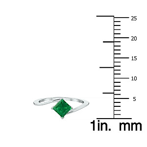 SZUL Women's Solitaire Emerald Wave Ring in 10K White Gold