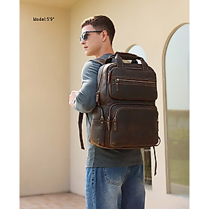 Taertii Vintage Full Grain Genuine Leather Backpack For Men 18'' Laptop Bag Large Capacity Business Weekender Travel Hiking Shoulder Daypacks Rucksack - Brown
