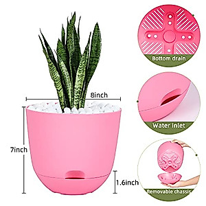 QCQHDU Plant Pots,3 Pack 8 inch Self Watering Planters High Drainage with Deep Saucer Reservoir for Indoor & Outdoor Garden Flowers Plant Pot-Pink…