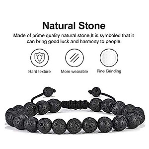Gifts for Male Coworkers Mens,Womens Bracelet, Natural Black Lava Rock Stone Mens Anxiety Bracelets, Adjustable Aromatherapy Essential Oil Diffuser Healing Bracelet