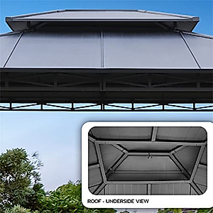 ZGJHFF 12 Ft. X 10 Ft. Black 2-Tier Double Roof Metal Hard Top Gazebo with Curtains and Netting