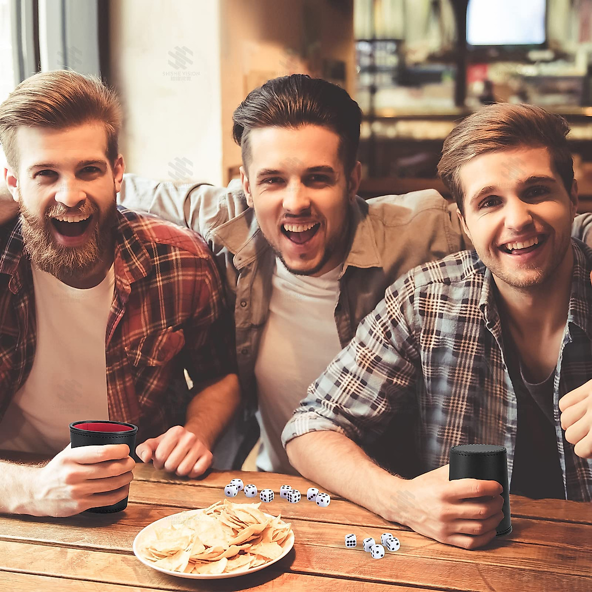 Leather Dice Cup Set, 6 Leather Dice Cups+30 Dice+1 Folding Tray Exclusive Storage and Transport Case Made of Faux Leather with Magnetic Closure