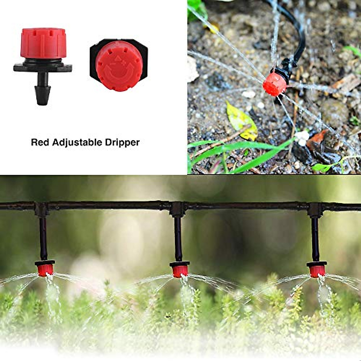 MSDADA Garden 50Ft Automatic Micro Irrigation System, 1/4" Blank Distribution Plant Watering Irrigation Kit Accessories Include Atomizing Nozzle Mister Dripper for Garden Greenhouse, Flower Bed,Patio