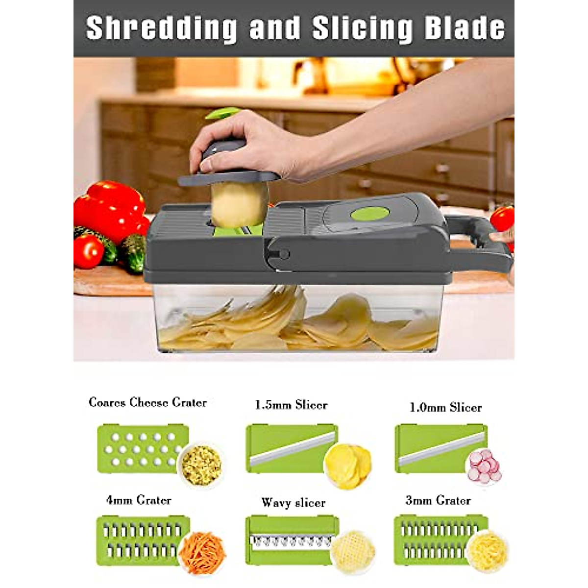 SPLMIFA Vegetable Chopper - Adjustable Vegetable Slicer - Kitchen Gift Gadget Slicer for Salad Potatoes Carrots Garlic with Container Onion Chopper with Container - Professional Food Chopper 12 in 1