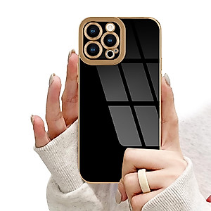 Lafunda Designed for iPhone 13 Pro Max Case, Luxury Plating Cases for Women Girls Cute Golden Edge Shockproof TPU Bumper Cover with Silicone Camera Protection Phone Case for iPhone 13 Pro Max, Black