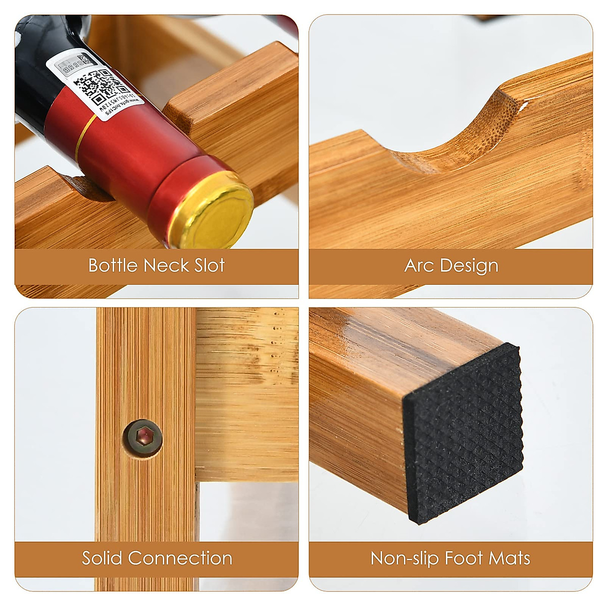 COSTWAY Wine Rack, Bamboo 12 Bottles 2-Tier Wine Display Rack for Countertop Home Kitchen Pantry, Free Standing Wine Storage, Rack Tabletop Wine Rack (Bamboo)