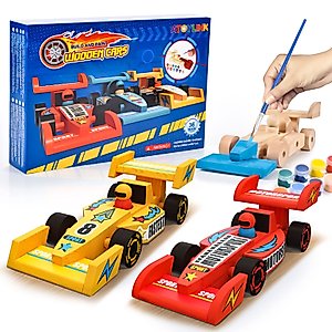 Atoylink DIY Wooden Cars Crafts for Kids Easy Assemble & Paint Your Own Race Cars 3 Pack Model Car Kits Woodworking Arts and Crafts for Boys Girls Gifts