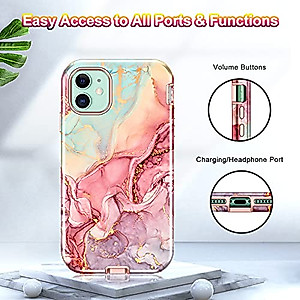 CASEFIV Compatible with iPhone 11 Case,Marble Pattern 3 in 1 Heavy Duty Shockproof Full Body Rugged Hard PC+Soft Silicone Drop Protective Women Girls Cover for iPhone 11 6.1 inch, Rose Gold