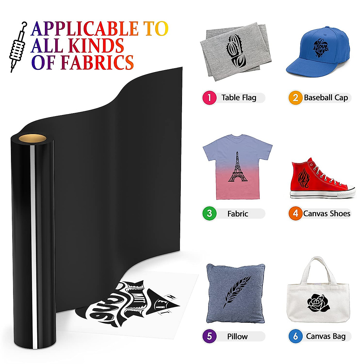 TransWonder Black Heat Transfer Vinyl - 12 x10, Iron on Vinyl HTV Vinyl for Cricut Air or Maker Heat Press T Shirts Gifts for Easter(Matte Black)