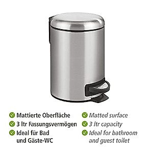 WENKO Basket, 0.79 Gal, Small Trash Can with Lid and Pedal, Garbage Bin for Bathroom with Removable Inner Bucket, Stainless Steel, Easy Close, 9.84 x 8.86 x 6.69, Silver