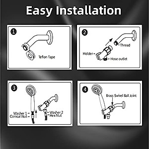 Likense High Pressure Shower Head with Handheld, 10 Spray Settings Water Saving Shower Heads with Stainless Steel Hose,Holder & PTFE Tape, Wider Silver Face for Tubs Tiles Walls Pets Cleaning