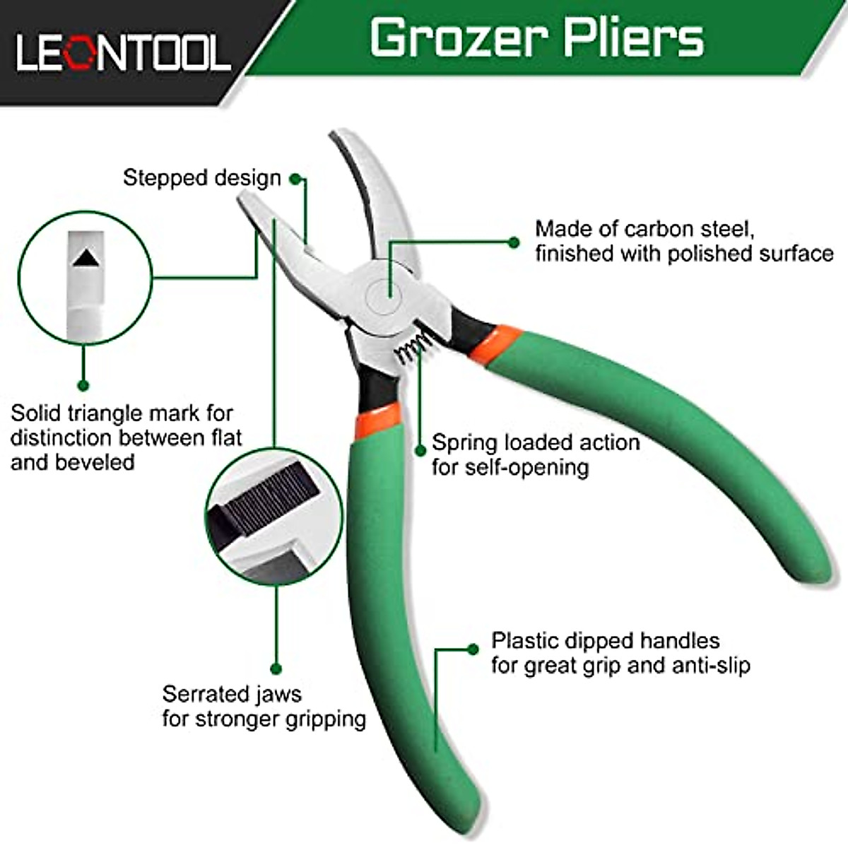 LEONTOOL 2pcs Glass Running Pliers Grozier Pliers Set with 2 Pairs Replacement Rubber Tips Key Fob Pliers Breaker Grozer Pliers Glass Cutters Tools for Stained Glass Work Glass Cutting
