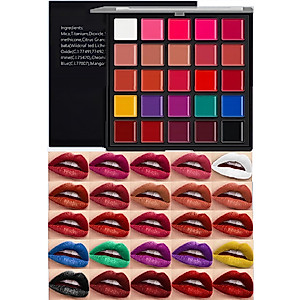 YARLADY 25 color Lipstick Lip Gloss Palette 24H Long-lasting moisturizing Waterproof matte Lip Palette Makeup,Pigmented Festival Halloween Body Face Paint Matte Lipstick Set