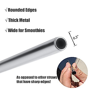 Kichwit Extra Long Stainless Steel Straws Set of 8, Reusable Wide Straws for Smoothies, 10.5 Inches Long, 5/16" Wide, Metal Drinking Straws, 2 Cleaning Brushes Included