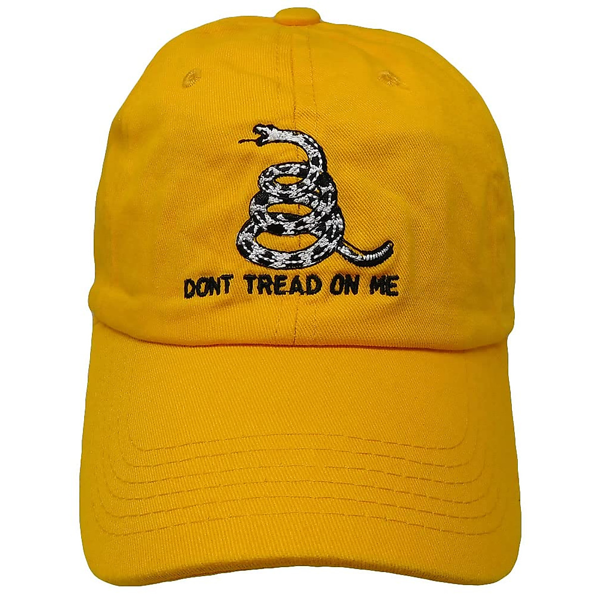 Gadsden Don't Tread On Me Dark Yellow Orange with White Snake Washed Cotton Adjustable Embroidered Baseball Hat Cap