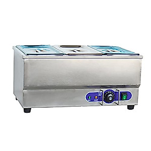 HQHAOTWU 3-Pan Electric Food Warmer Bain Marie Buffet Food Desktop Warmer Stainless Steel Soup Warmer Food Container Single-Row Pans for Catering Restaurant Canteen 13"×7"×6" Pan