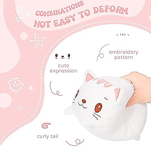 AIXINI 8 inch Cute White Cat Plush Stuffed Animal Cylindrical Body Pillow,Super Soft Cartoon Hugging Toy Gifts