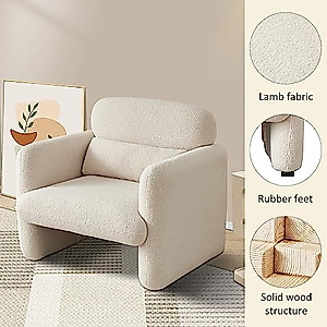 Tmsan Boucle Accent Chair for Living Room, 34" Modern Sherpa Barrel Arm Chair Comfy Upholstered Teddy Single Sofa Chair for Bedroom Office Lounge Club