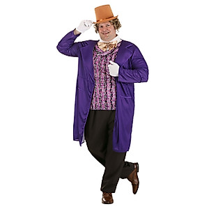 Plus Size Willy Wonka Costume for Men, Purple Jacket Chocolate Factory Uniform for Movie Cosplay & Halloween 4X