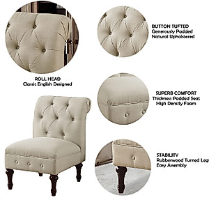 Rosevera Avondale Upholstered Tufted Fine Polyester Loveseat Sofa Bench with Armless Design Easy Assembly for Living Room Bedroom, Beige Chair