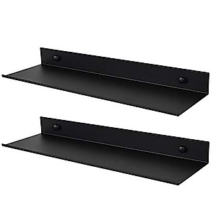 TLBTEK 2 Pcs 16inch Black Floating Shelves,Rustic Farmhouse Floating Shelves Wall Mounted Storage for Bathroom, Bedroom, Living Room, Kitchen