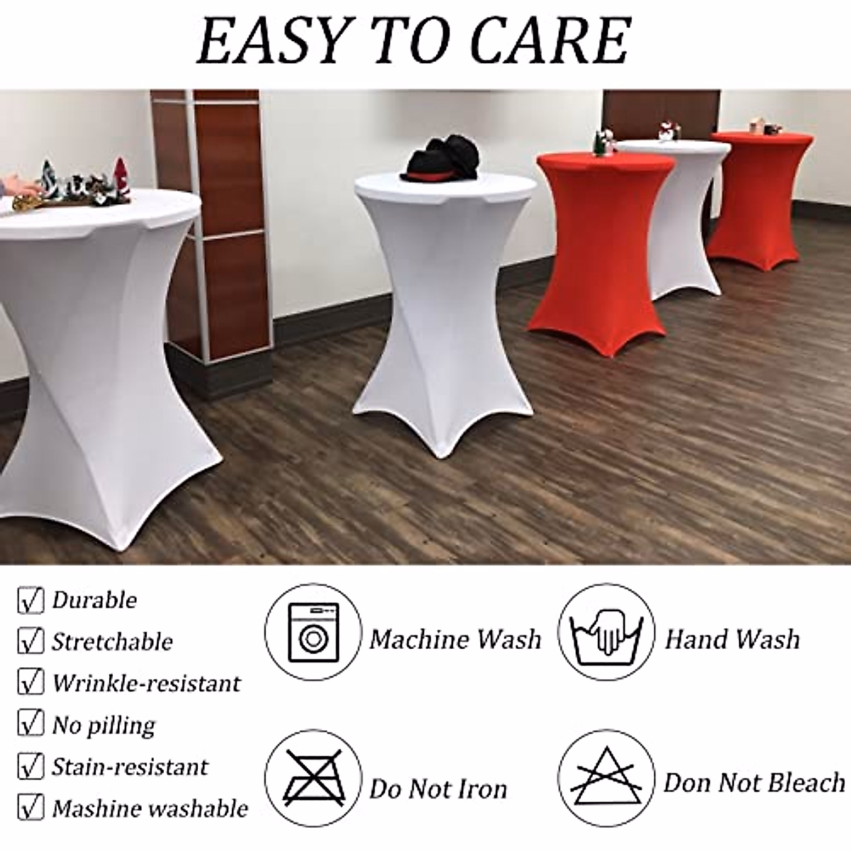 4 Pack 32x43 Inch Cocktail Table Cover Spandex Stretch Square Corners Tablecloth, White Cocktail Round Table Cloth, Fitted High Top Table for Bar, Weddings, Birthday, Banquet, Outdoor Party (White)