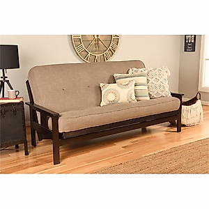 Pemberly Row 7" Full Size Futon Mattress Replacement, Linen Sleeper Sofa Bed Mattress, Cotton and Foam Construction, Stone Grey-Frame Not Included