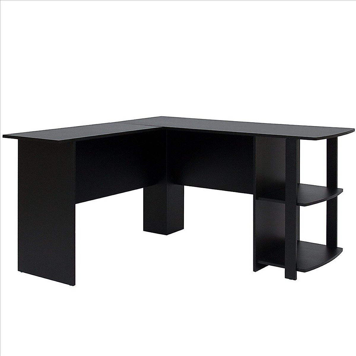 DESIGNSCAPE3D L-Shaped Computer Desk with 2-Tier Shelves, Right-Angle Corner Office Desk Wood - Black
