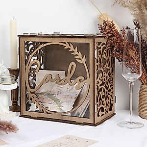 OurWarm Wedding Card Box for Wedding Reception, Wooden Wedding Card Boxes with Window, Brown Wedding Envelope Money Gift Card Box for Baby Shower Birthday Graduation Party Rustic Wedding Decorations