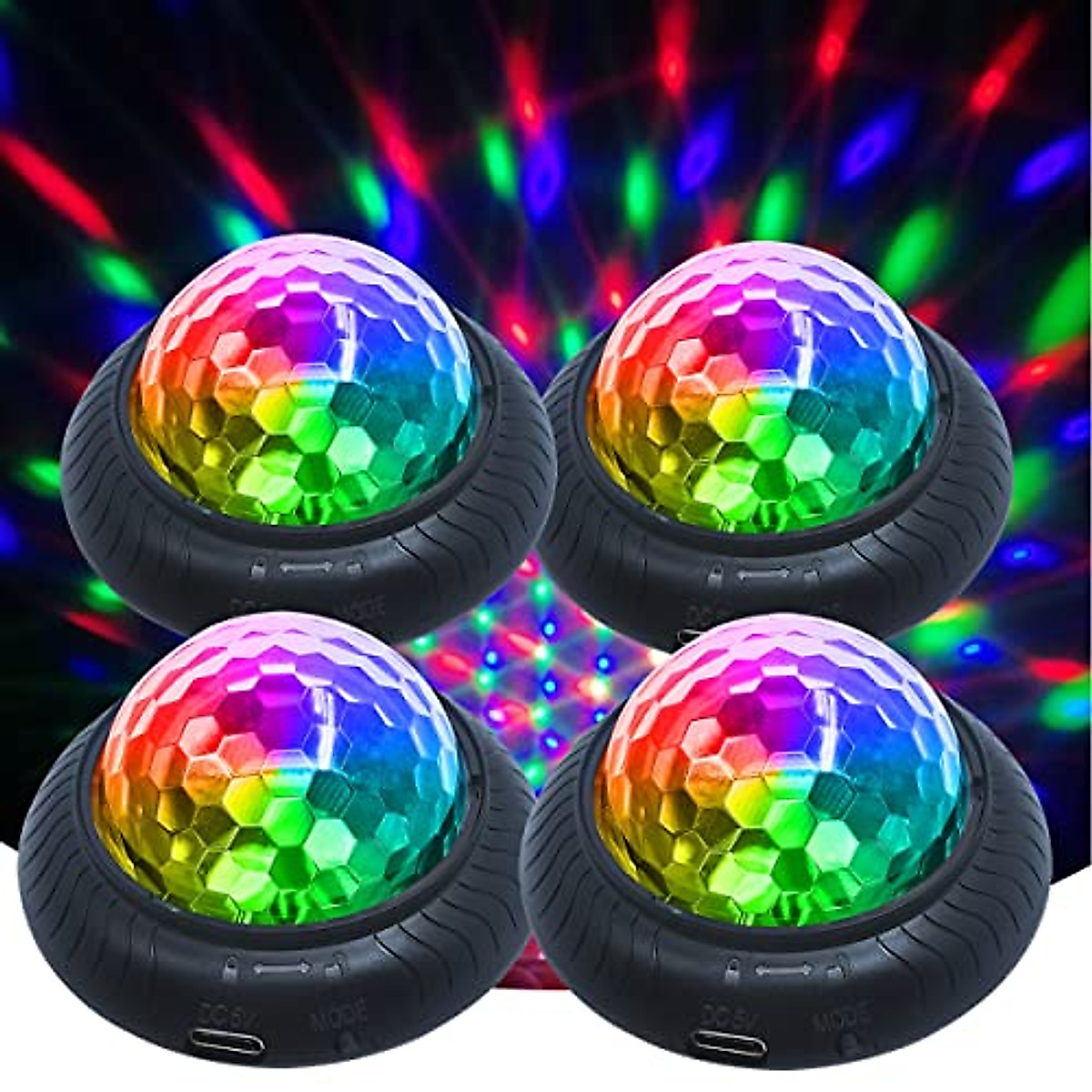 KisMee Disco Party Light Night Light 2 in 1 Flashes with Music Sound Activated Multicolor Disco Ball Rechargeable Battery Operated RBG Mini Disco Ball Entertaining Atmosphere for Car Room(4 Pack)…