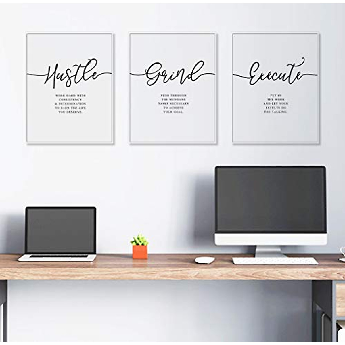 Hustle Grind Inspirational Quotes Minimalist Office Decor Wall Art For Girl Boss Motivational Prints Entrepreneur Gift, Set of 3 Prints, 11x14inch Unframed