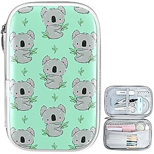 ZZKKO Cute Koala Green Leaves Pencil Bag Case Zipper Pencil Holder Organizer Stationary Pen Bag Cosmetic Makeup Bag Pouch Purse for School Office Supplies