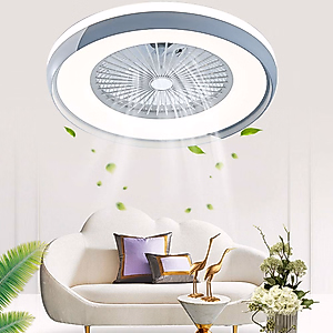 TFCFL Modern Ceiling Fan with Light, 20" Semi Recessed Dimmable Ceiling Fan with Remote Control 3 Speed Stealth Blade Low Profile for Bedroom Dining Room (White and Gray)