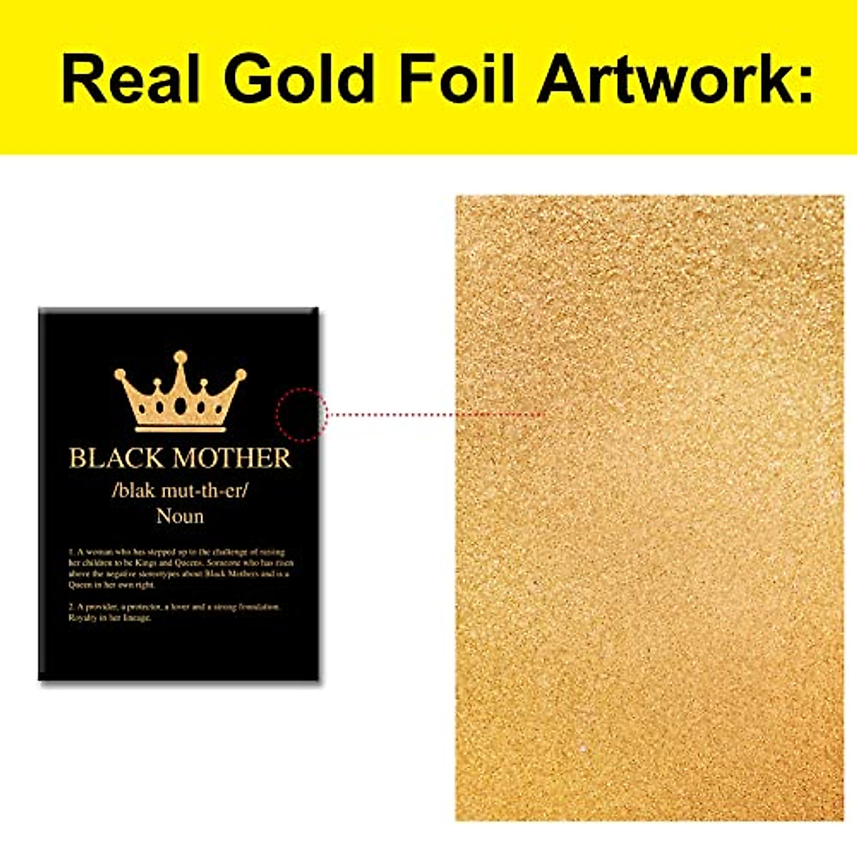 Black Mother Canvas Wall Art Motivational Black Queen Black Women Quote Gold Foil Art Print Framed Canvas Painting Artwork Home Decor Gifts 12x15 Inch