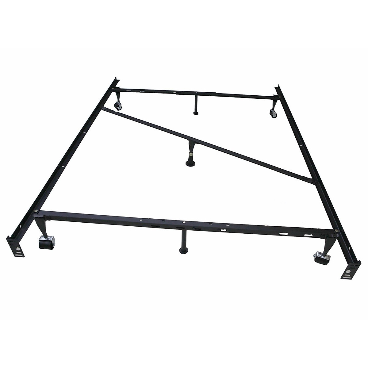 Kings Brand 7-Leg Super Duty Adjustable Metal Bed Frame (Queen/Full/XL/Twin/XL) with Center Support bar & Rug Rollers&Locking Wheels