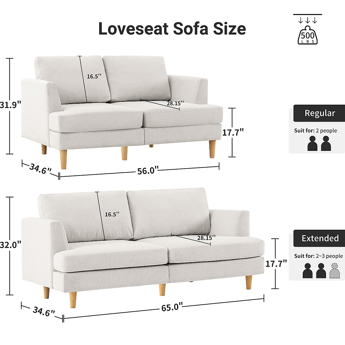 Busaurus Loveseat Sofa 56", Small Couches for Small Spaces, Mid Century Love Seat Couches for Living Room, Upholstered 2-Seater Small Couch for Bedroom, Apartment, Beige