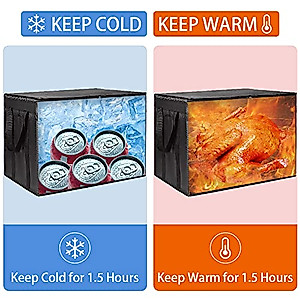 CIVJET 1-Pack Insulated Food Delivery Bag with Hard Bottom, XXX-Large Commercial Food Warmers for Uber Eats/Doordash, Insulated Reusable Grocery Cooler/Hot Bags, Tote Bag for Shopping/Travel, Black