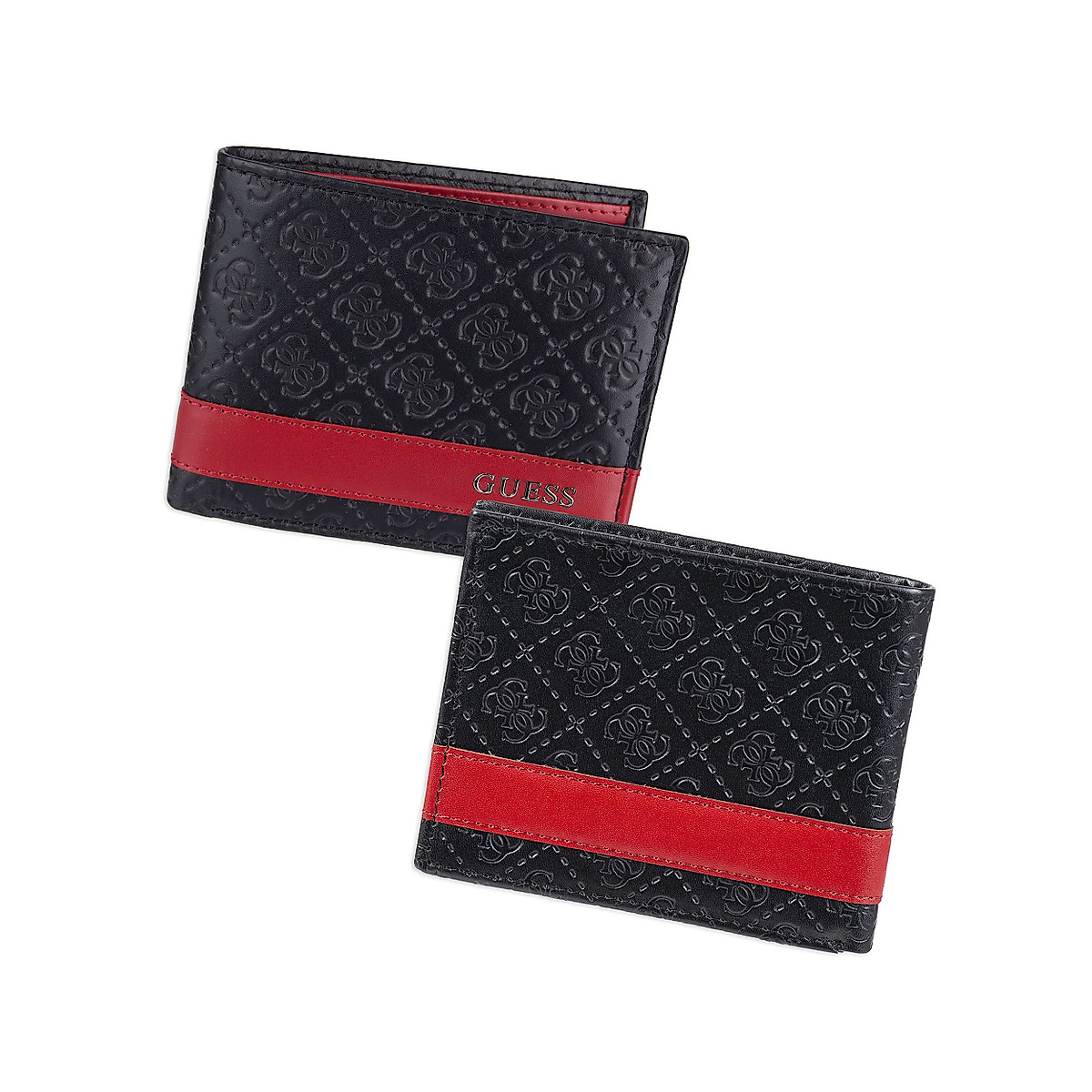 Guess Men's Leather Slim Bifold Wallet, Black/Red, One Size