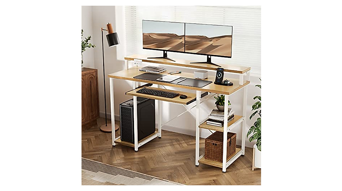 NOBLEWELL 47" Desk with Monitor Stand & Storage