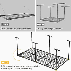 4x8 Heavy Duty Steel Overhead Garage Ceiling Storage Rack, Adjustable Ceiling Mounted Racks, Sturdy Hanging Garage Storage, 650lbs Weight Capacity, 42 in. H x 96 in. W x (22-40 Dropdown), Black