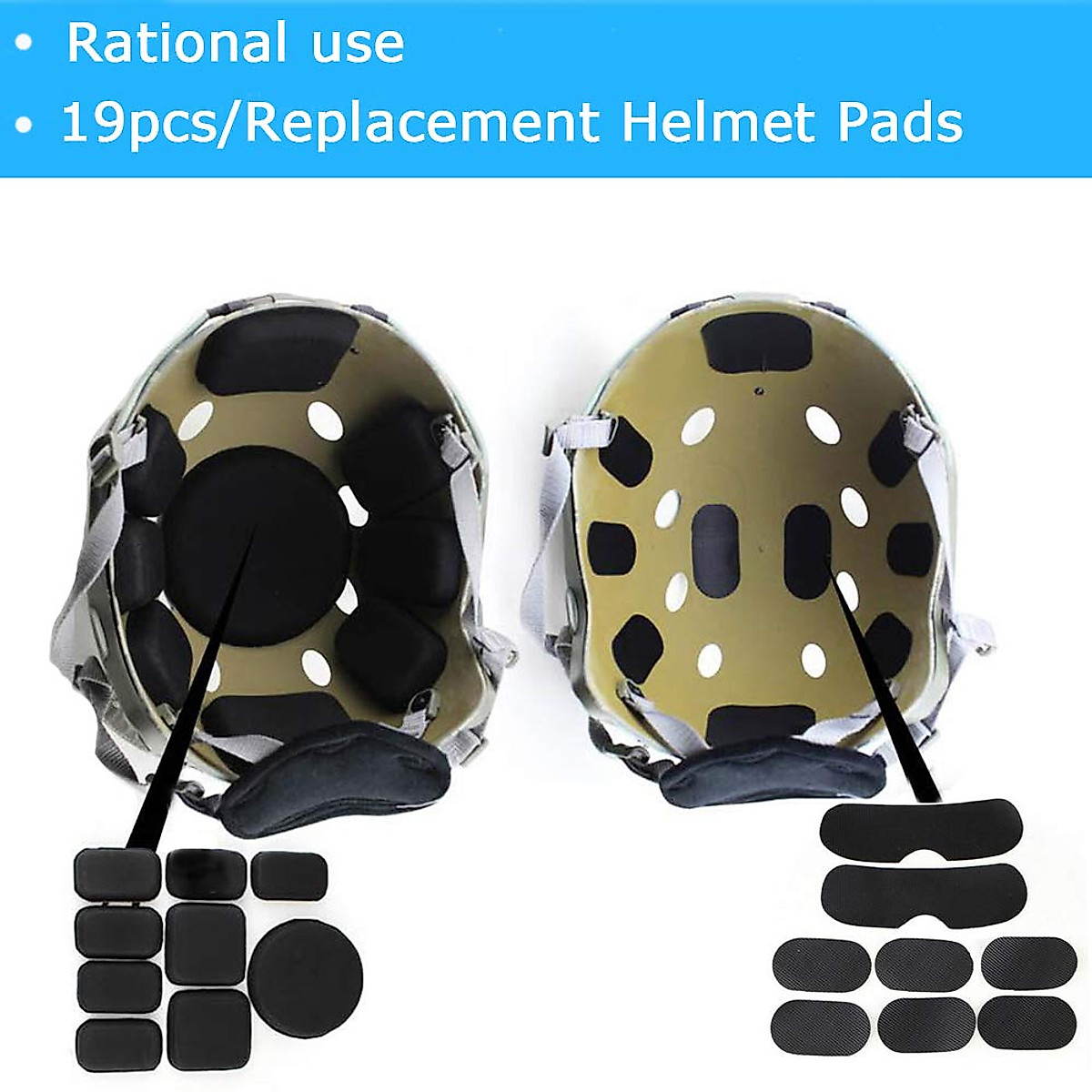 Airsoft Helmet Pads, 19pcs/Replacement Bike Motorcycle Padding Kit Tactical Helmet EVA Foam Insert Bicycle Accessories Soft and Durable, Helmet Foam Pads for MICH CS FMA ACH USMC PASGT
